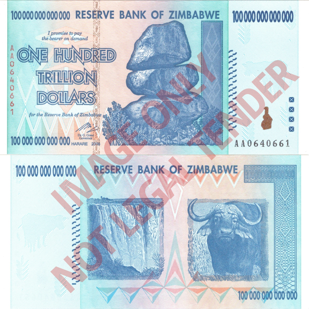 Other International Bank Notes - Authentic 2008 Zimbabwe Z$100 Trillion ...